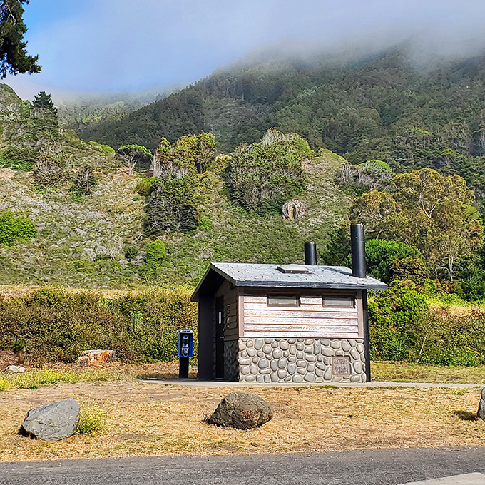 Even the facilities embrace Big Sur's rustic aesthetic—this stone-accented restroom more charming than it has any right to be.
