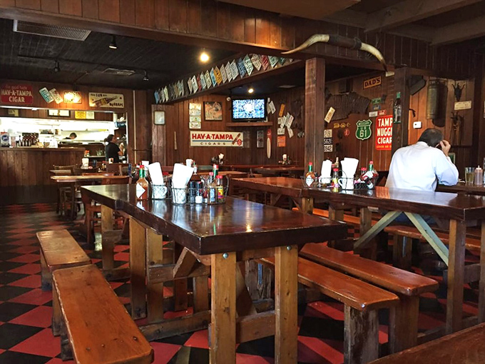 Long communal tables encourage the kind of lingering conversations that happen when nobody wants the meal to end.