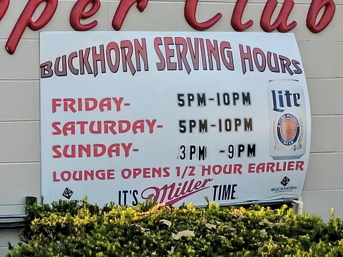 These hours aren't limitations—they're invitations to plan your weekend around proper meals. Note how the lounge opens earlier, because priorities.
