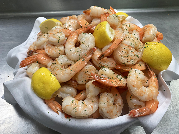 Shrimp so plump and perfectly cooked they look like they're posing for a seafood calendar. Those lemon wedges aren't garnish—they're essential co-stars.