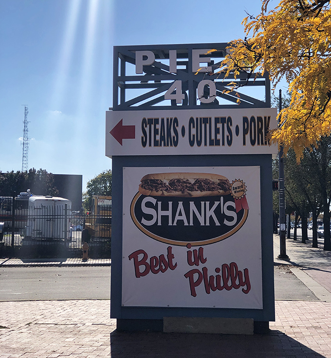 "Best in Philly" isn't just a slogan—it's a promise. This sign points the way to cheesesteak nirvana at Pier 40.