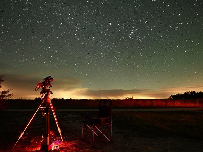 Stargazing equipment under a blanket of stars—where light pollution is just a distant memory from another world.
