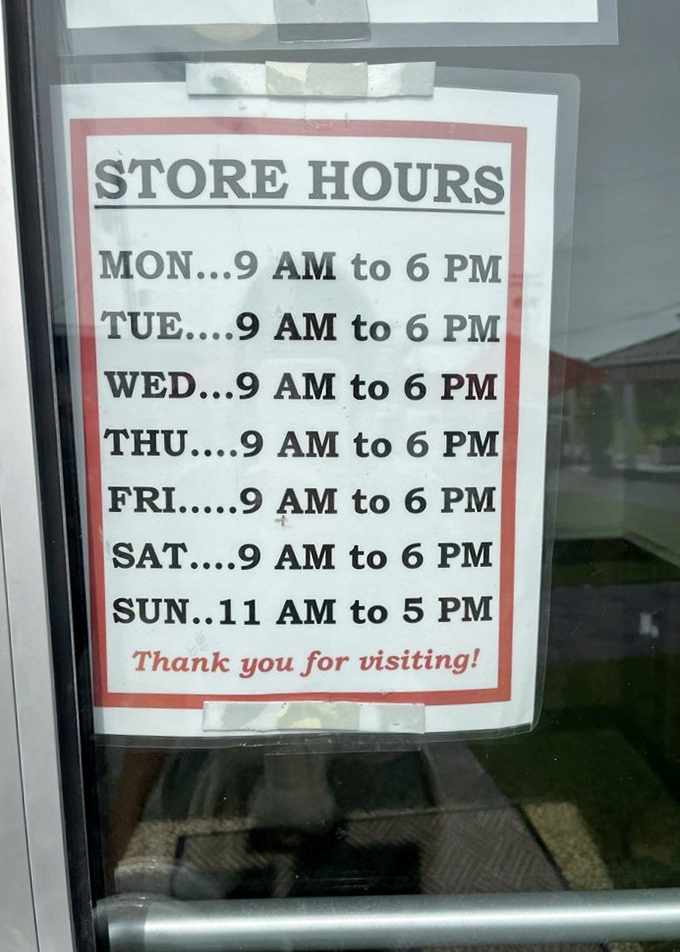 Even the store hours sign feels welcoming. Seven days of opportunity to experience cheese nirvana—the universe is clearly on your side.