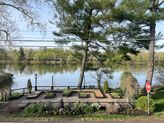 The Delaware River provides a serene backdrop, reminding diners that great food tastes even better with a side of natural beauty.