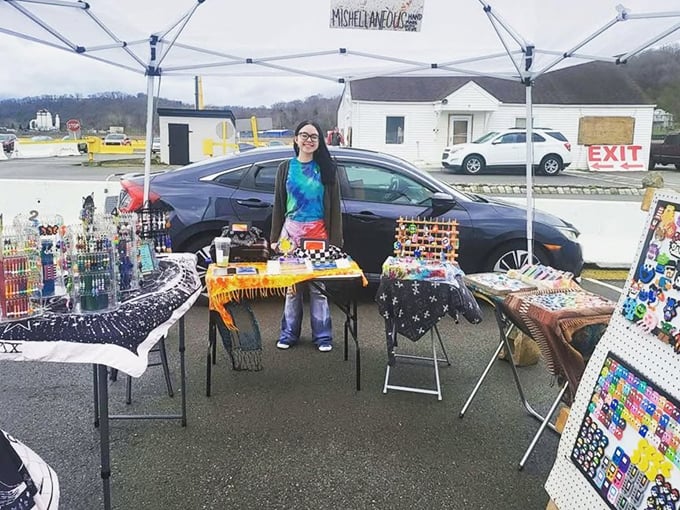 Handcrafted treasures arranged with care. This vendor's colorful display showcases the revival of artisanal crafts in an age of mass production.