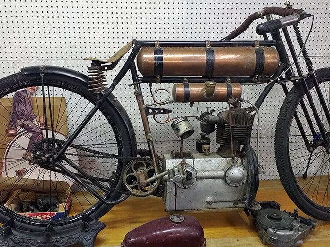 Motorcycle archaeology at its finest. This vintage beast probably roared through the Roaring Twenties with more personality than most modern cars.