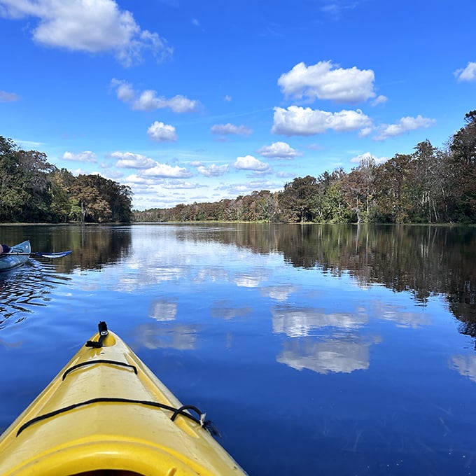 Cloud-watching in stereo—once in the sky, once in the mirror-like waters below. Florida's natural infinity screen.