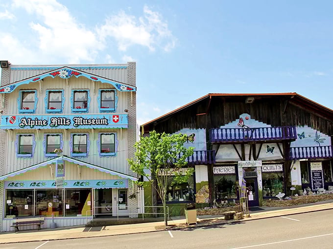 Sugarcreek's Swiss-inspired buildings transport you to the Alps without the passport – those colorful facades are pure joy!