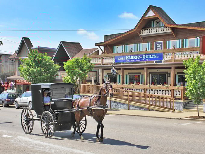 The "Little Switzerland of Ohio" comes alive in Sugarcreek, where horse-drawn buggies share roads with cars in a cultural dance.