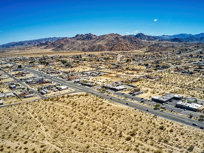 From above, Joshua Tree reveals its perfect balance – just enough civilization nestled into vast expanses of nature's untamed beauty.