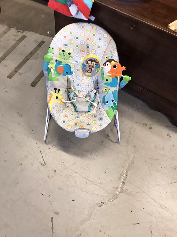 Baby bouncer with barely a bounce used—the circle of life continues as baby gear finds new homes at prices that won't trigger college fund panic.