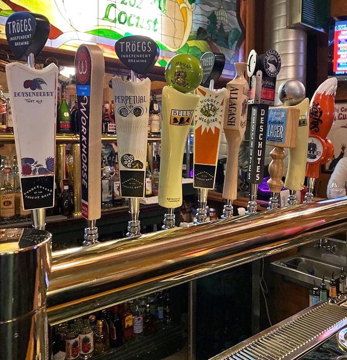 The tap lineup reads like a liquid United Nations – local Pennsylvania brews standing proudly alongside Irish classics, all waiting their turn to fill your glass.