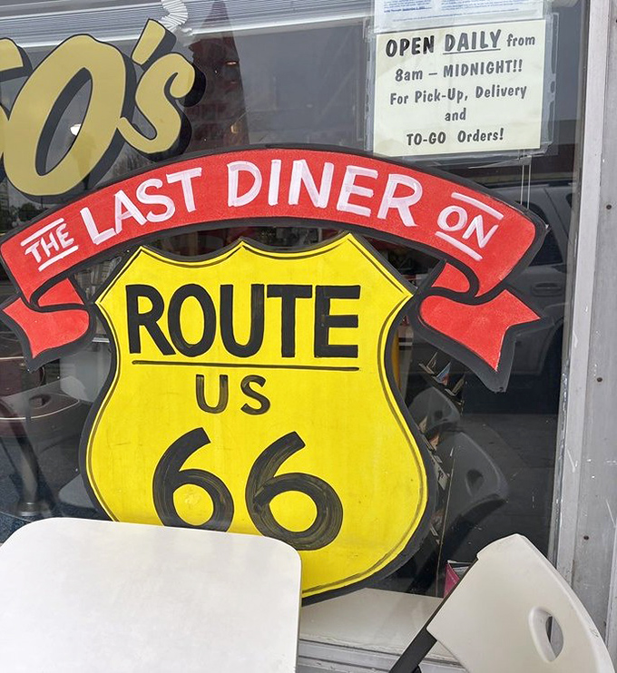 "The Last Diner on Route 66" sign isn't just decoration—it's a promise that some traditions are worth preserving in our fast-casual world.