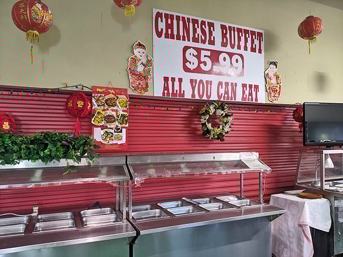 The $5.99 Chinese buffet—where quantity meets affordability in a symphony of steam trays and red lanterns.