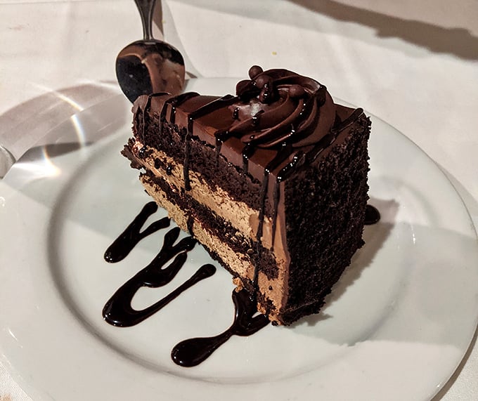 Layer upon layer of chocolate decadence—like a geological study of deliciousness that archaeologists would happily excavate.