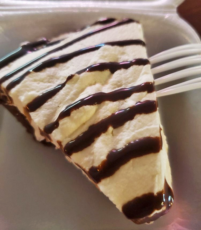 Chocolate pie with perfect stripes – because after conquering mountains of barbecue, you deserve a dessert that's dressed better than most people at the office.