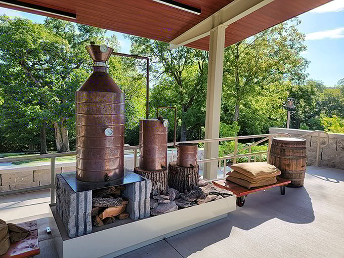 Prohibition-era history on display. This replica moonshine still reminds visitors of the cave's colorful past as a secret gathering spot.