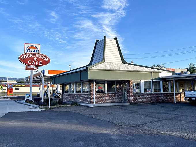 The Courthouse Café's vintage sign promises the kind of honest diner food that doesn't need filters or hashtags to be appreciated.