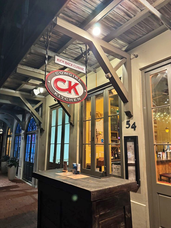 Cowgirl Kitchen glows with invitation after dark, promising comfort food with just enough sophistication to make you feel like you're still on vacation.