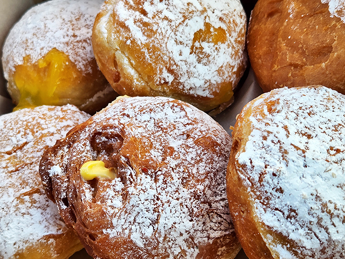 Powdered sugar: nature's way of saying "This donut is special." The custard filling is just a bonus miracle.