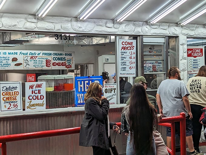 The line at Leon's—a cross-section of Milwaukee society united by the universal language of frozen custard cravings.