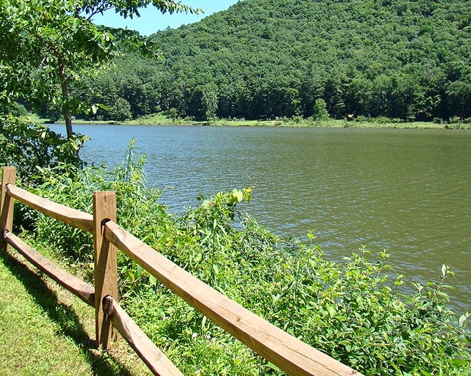 The reservoir's calm waters mirror perfect hillsides, creating a double dose of scenery that's twice as nice as you expected.