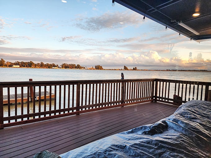Sunset on the deck—that magical moment when the Delta paints the sky and you realize dessert came with a view you couldn't possibly order.