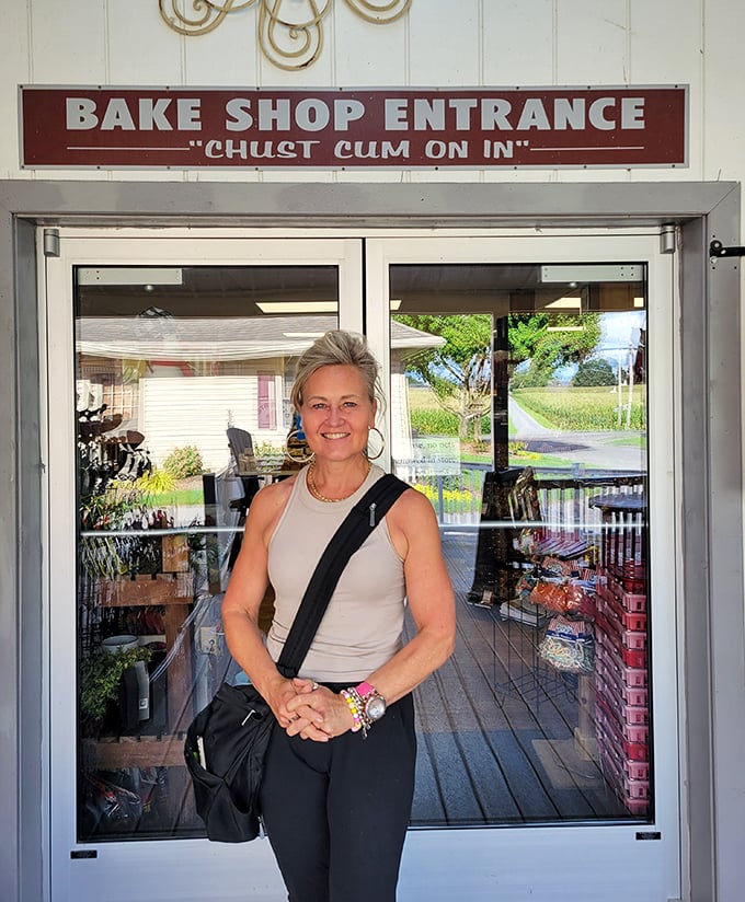 "Chuct cum on in" isn't just Pennsylvania Dutch hospitality—it's the most charming invitation you'll get all day. The entrance that promises delicious memories ahead.