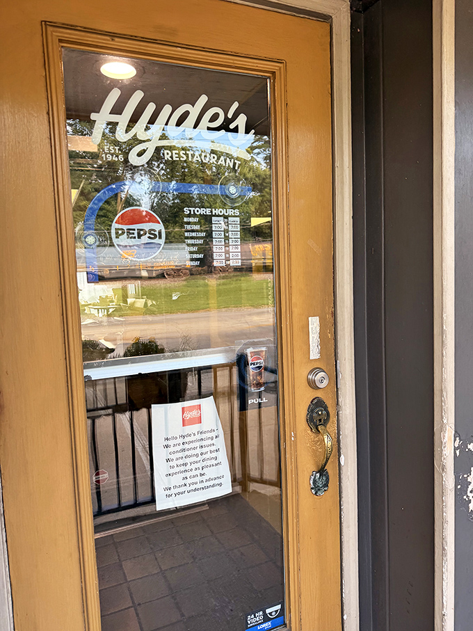 The door to Hyde's isn't just an entrance—it's a time portal to when restaurants prioritized consistency over trends.