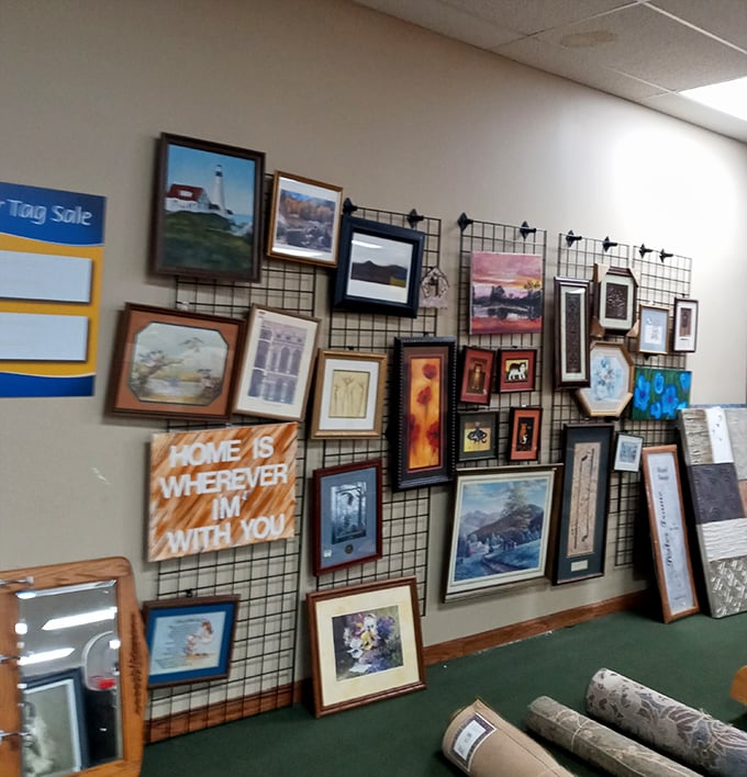 Wall art ranging from lighthouse scenes to inspirational quotes—because nothing says "home" like someone else's decorating vision at one-tenth the cost.