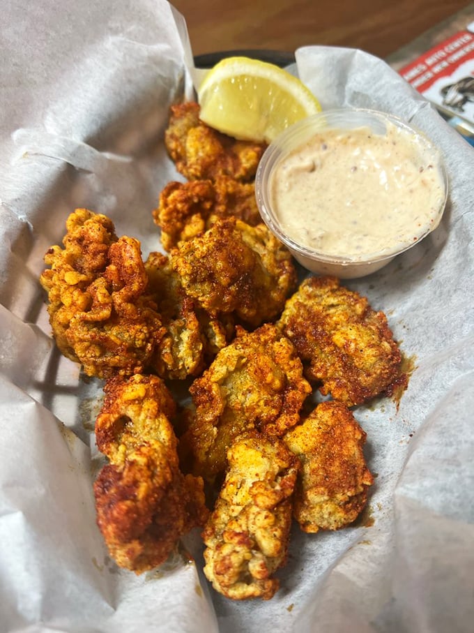 Fried oysters with a cornmeal crust so perfect, they make you question why anyone would eat oysters any other way—until you try them raw again.
