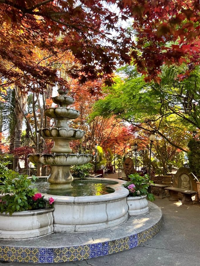 Nature's dining room with a soundtrack of trickling water. Tower Café's garden fountain creates a peaceful oasis in the heart of Sacramento.
