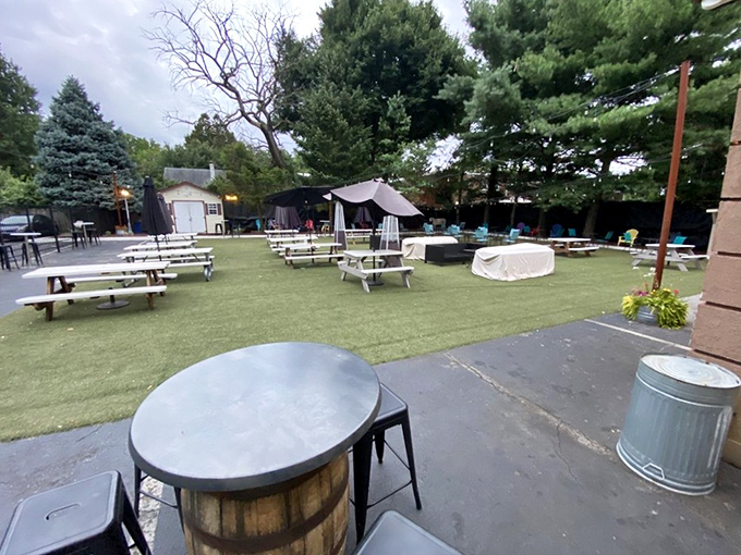 The spacious outdoor area offers a breath of fresh air with your meal—Pennsylvania summers were made for exactly this kind of dining.