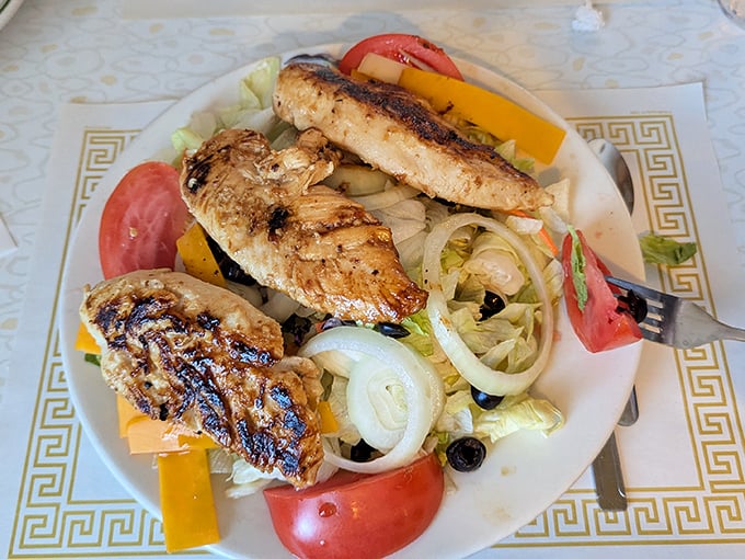 Grilled chicken salad for when you want to pretend you're eating healthy while eyeing your neighbor's pie.