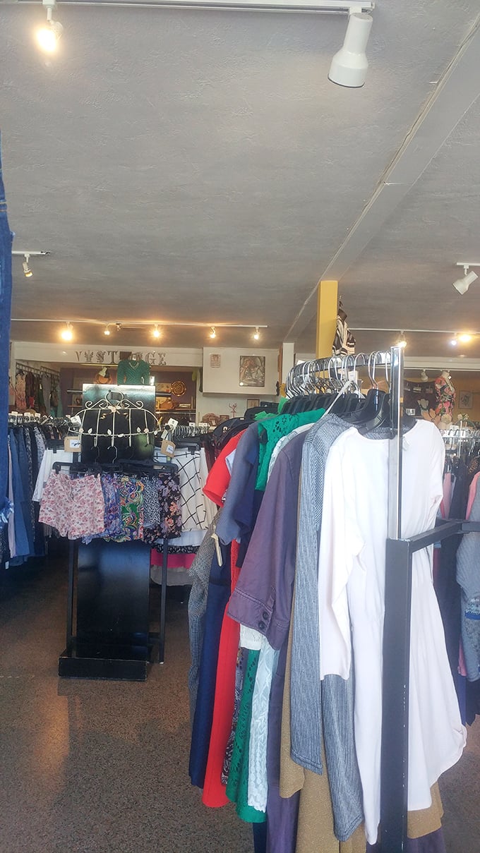 Clean, organized racks make thrift shopping feel more like boutique browsing than treasure hunting.