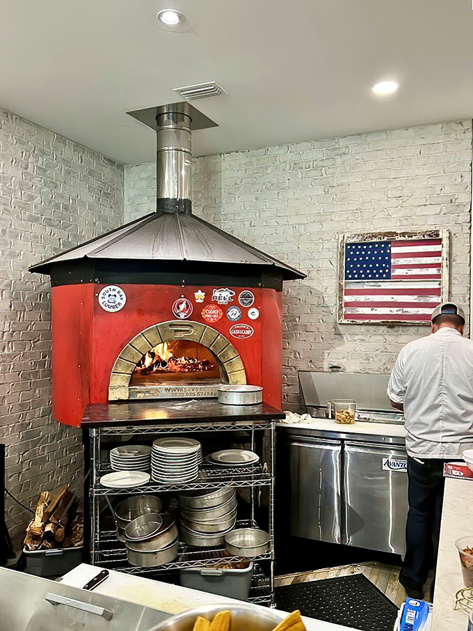 The fiery heart of Down Island—a wood-fired oven where seafood dreams are transformed into delicious reality.