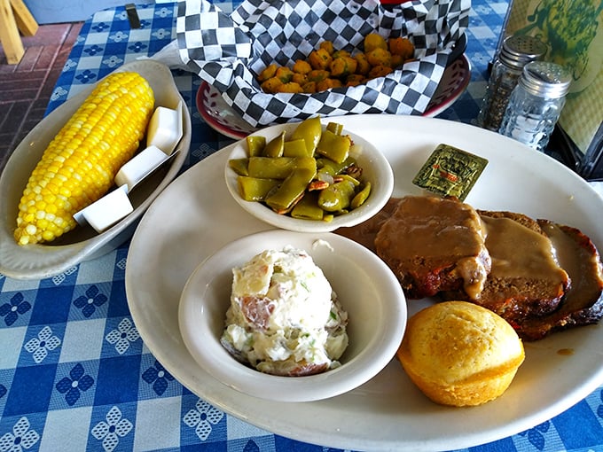 Meatloaf that would make the Beaver Cleaver family move to Florida – this is comfort food's greatest hits.