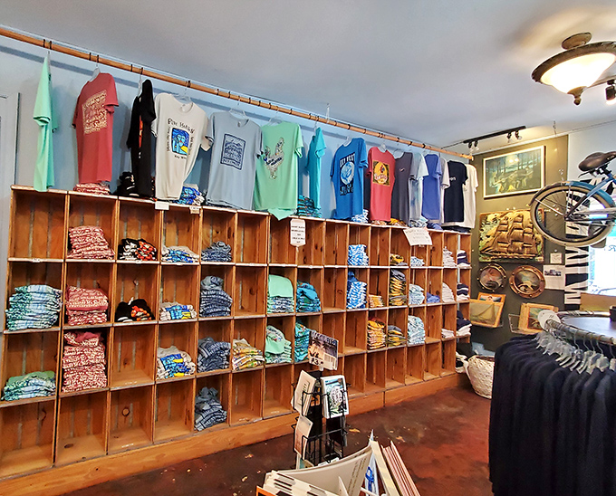The merchandise corner offers the rare souvenir that won't end up in next year's garage sale—Blue Heaven shirts are vacation bragging rights you can wear.