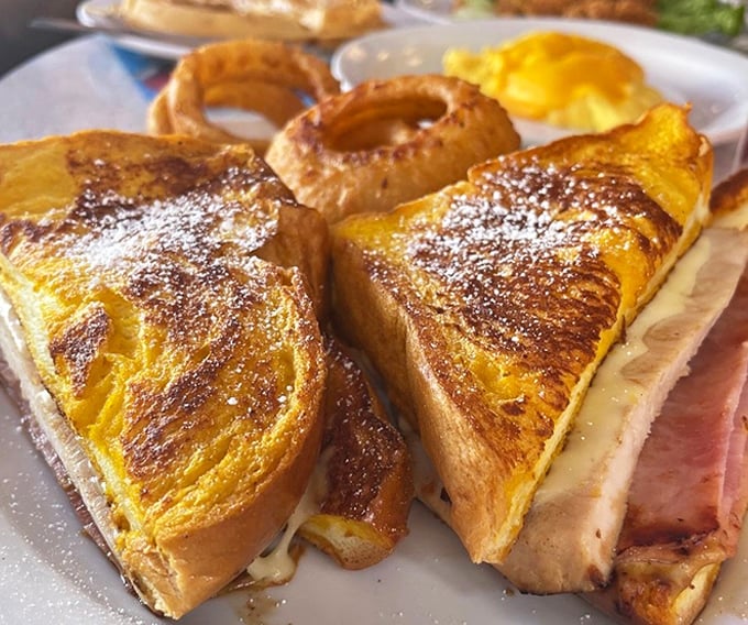 The Monte Cristo – French toast and sandwich had a baby, and it's the golden child of the breakfast menu.
