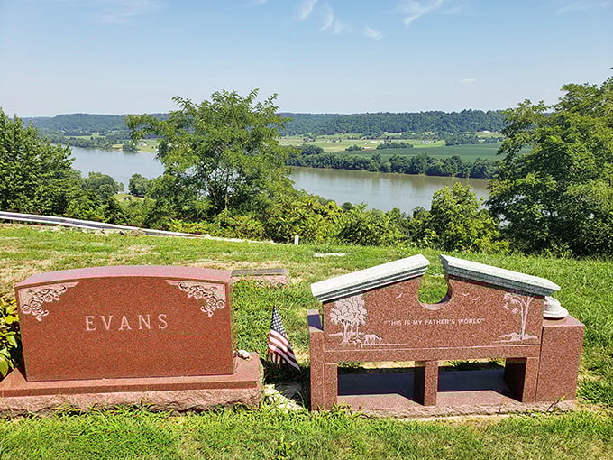 Mound Hill Cemetery provides peaceful river views and a connection to local history, where contemplative moments come without admission fees.