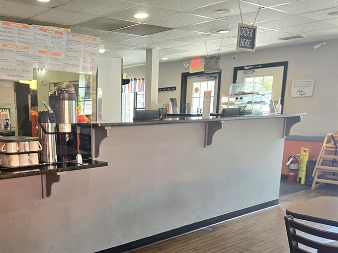 Where breakfast dreams begin—the order counter at Ida's. Simple, efficient, and the gateway to waffle paradise. No fancy frills needed.