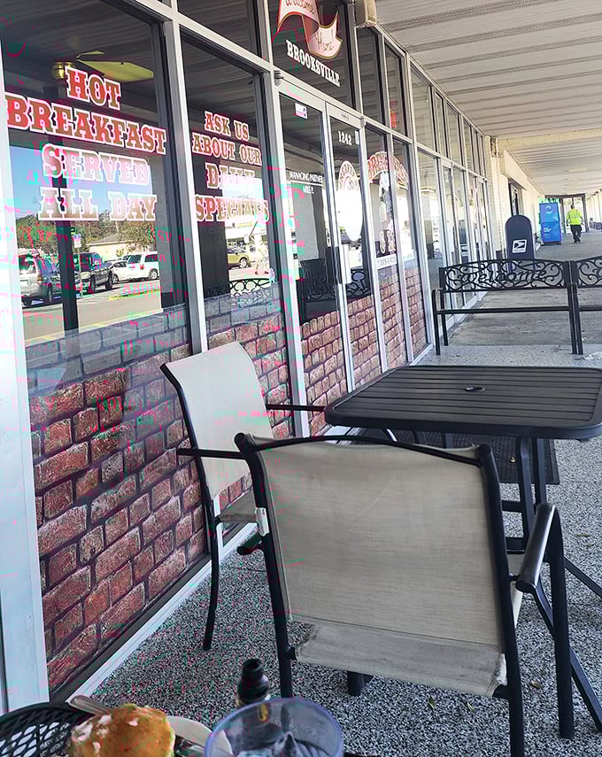 Outdoor seating where Florida sunshine meets morning coffee—nature's own breakfast blessing.
