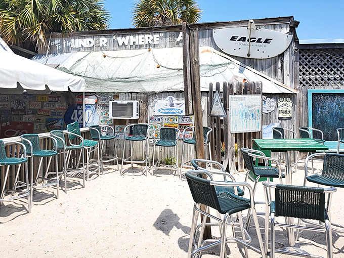 Sandy floors and sea breezes at the outdoor bar—where "just one drink" turns into "let's watch the sunset" every time.