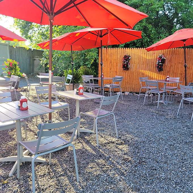 The outdoor patio at Ida's—where fresh air, bright umbrellas, and the promise of pancakes create the perfect Pennsylvania morning trifecta.