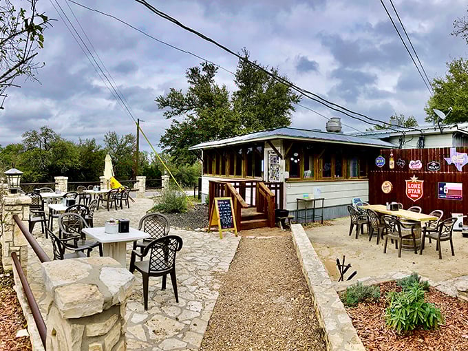 The outdoor seating area feels like your favorite uncle's backyard—if your uncle happened to make the best burgers in Texas.
