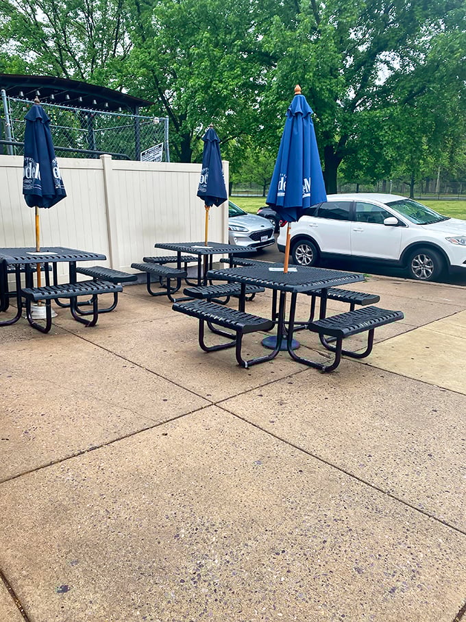 The outdoor seating area: where strangers become friends united by the universal language of "this sandwich is amazing."