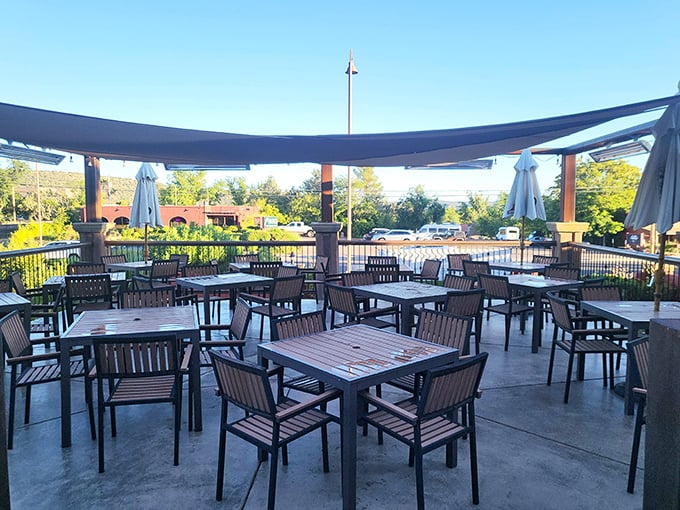 Outdoor dining under Sedona's impossibly blue sky—where fresh air makes everything taste better and conversations last longer.