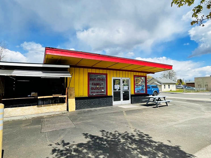 The cheerful yellow exterior with its red trim makes this burger joint impossible to miss, like a delicious landmark in Cornelius' culinary landscape.