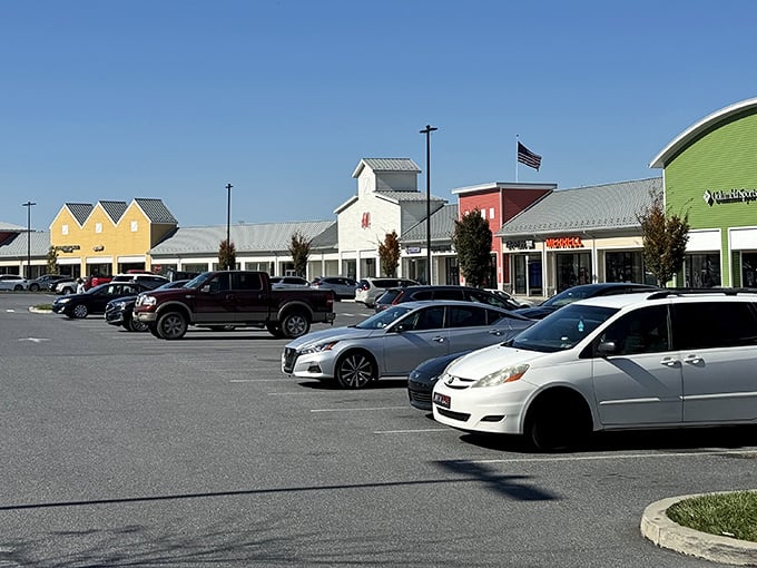 Parking lots spacious enough to accommodate both compact cars and shopping-spree SUVs.