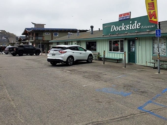 Even the parking lot has a view of Morro Bay—because in California, even running errands should come with postcard scenery.